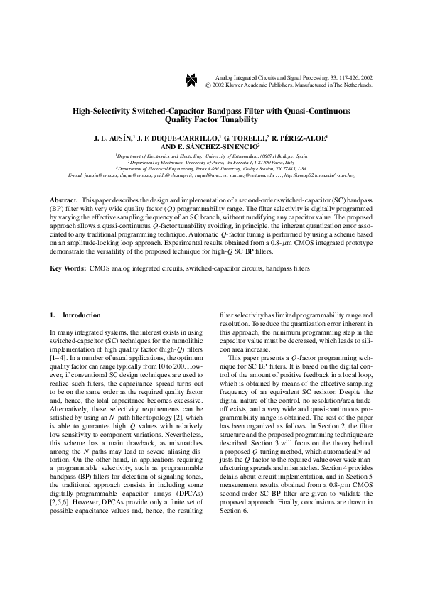 (PDF) High-Selectivity Switched-Capacitor Bandpass Filter with Quasi ...