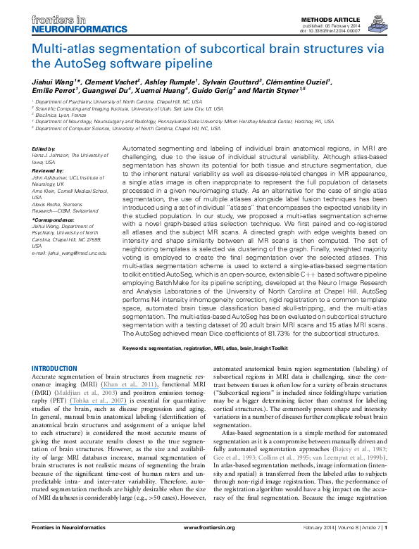 Pdf Multi Atlas Segmentation Of Subcortical Brain Structures Via The Autoseg Software Pipeline