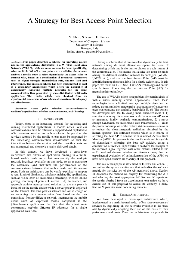 (PDF) A strategy for best access point selection