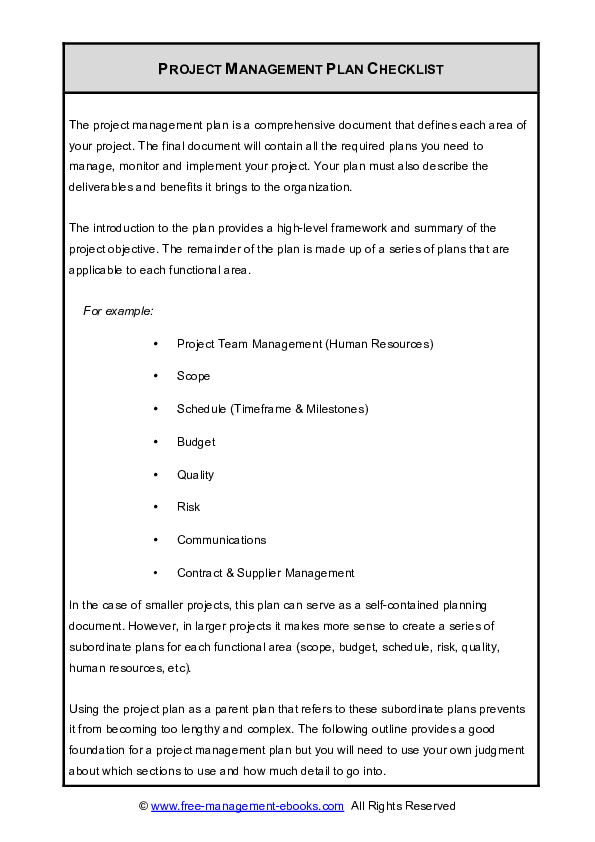 (PDF) PROJECT MANAGEMENT PLAN CHECKLIST