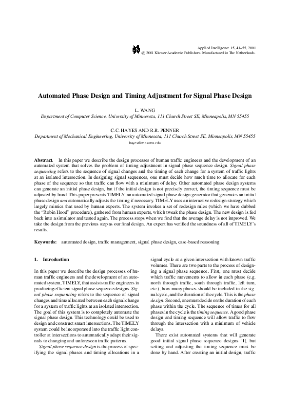(PDF) Automated Phase Design and Timing Adjustment for Signal Phase Design