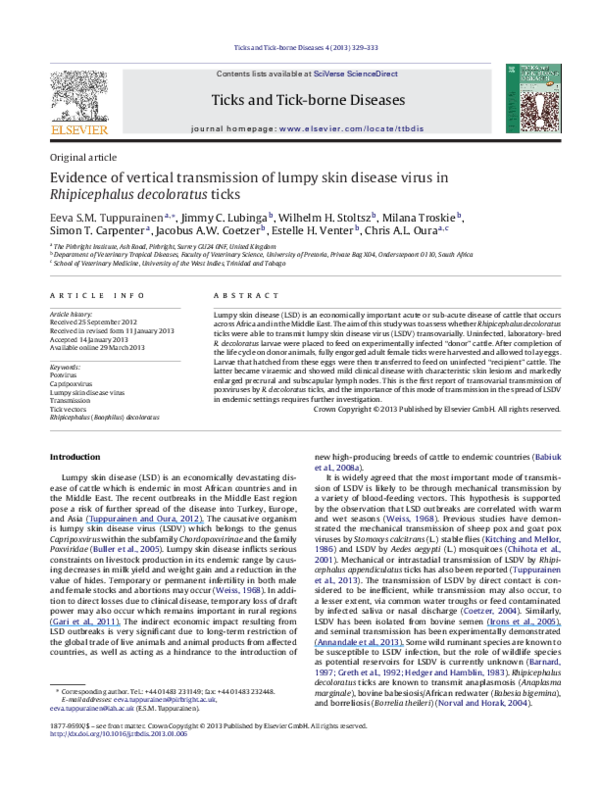 (PDF) Evidence of vertical transmission of lumpy skin disease virus in ...