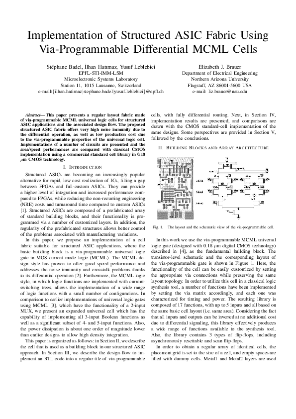 Pdf Implementation Of Structured Asic Fabric Using Via Programmable Differential Mcml Cells