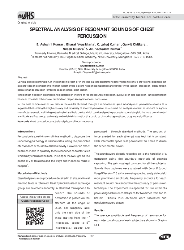 (PDF) Spectral Analysis of Resonant Sounds of Chest Percussion