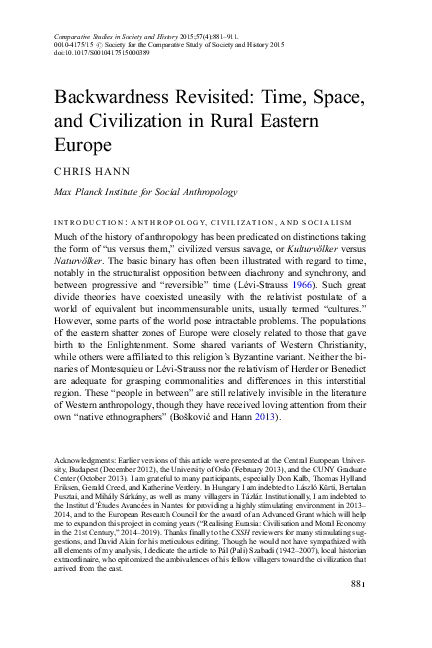 'Backwardness Revisited: Time, Space, and Civilization in Rural Eastern ...