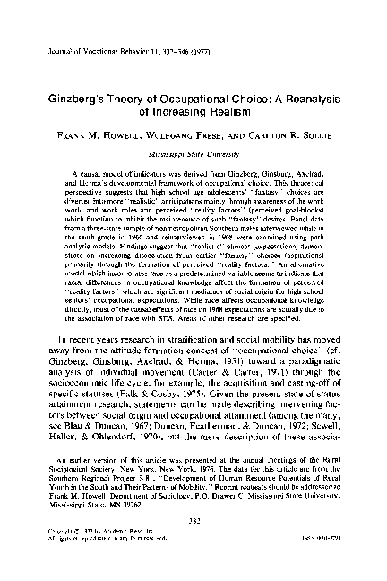 (PDF) Ginzberg's theory of occupational choice: A reanalysis of ...