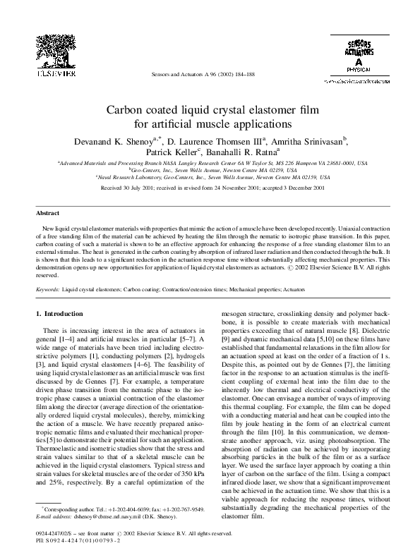 (PDF) Carbon coated liquid crystal elastomer film for artificial muscle ... (PDF) Carbon coated liquid crystal elastomer film for artificial muscle ...