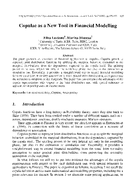 (PDF) Copulae as a new tool in financial modelling