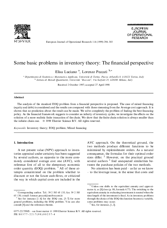 (PDF) Some basic problems in inventory theory: The financial perspective