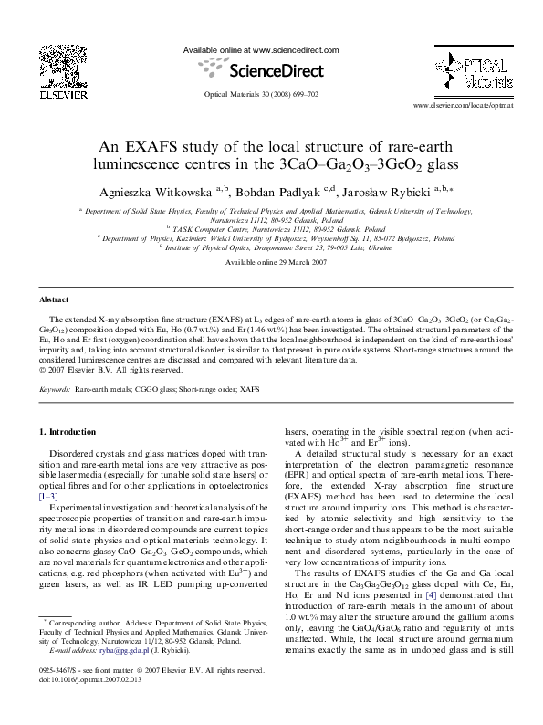 (PDF) An EXAFS study of the local structure of rare-earth luminescence ...