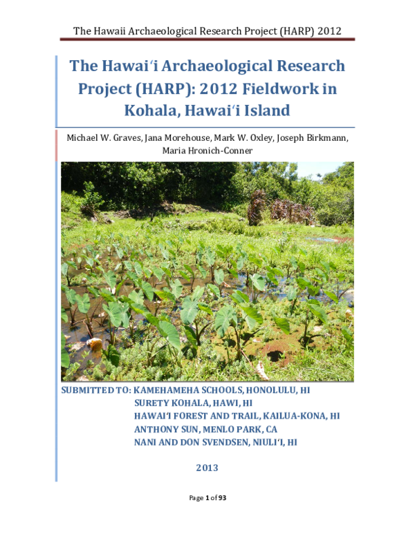 (PDF) The Hawai‘i Archaeological Research Project (HARP) 2012 ...