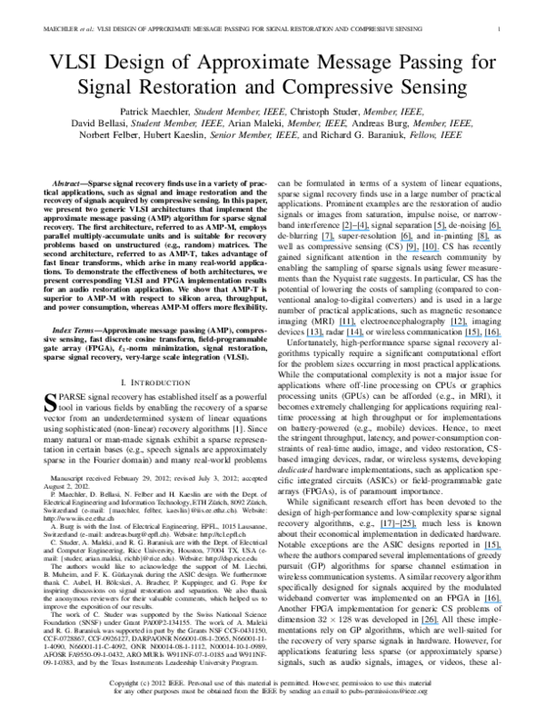 Pdf Vlsi Design Of Approximate Message Passing For Signal Restoration And Compressive Sensing
