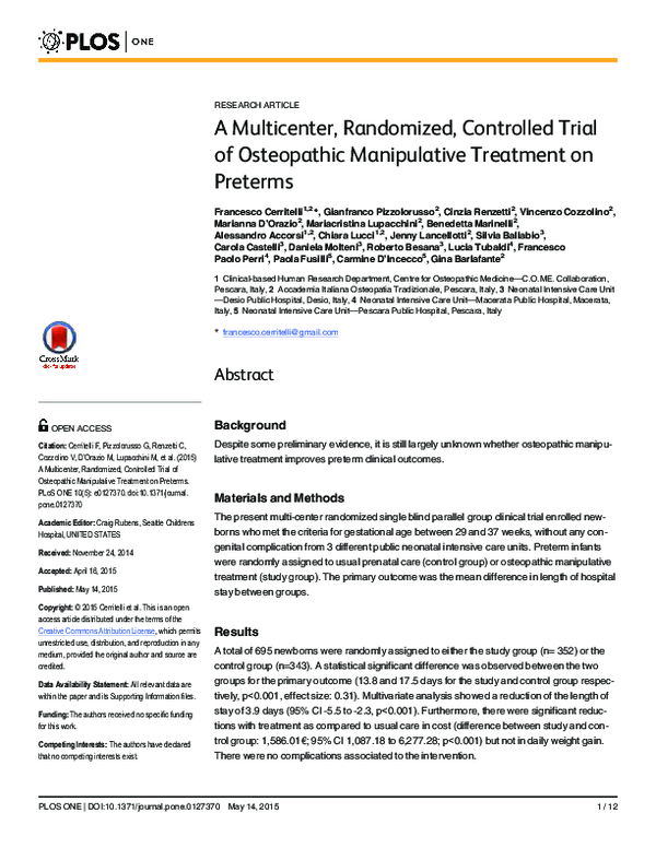 (PDF) A Multicenter, Randomized, Controlled Trial of Osteopathic ...