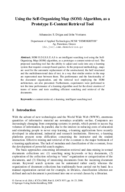 (PDF) Using the Self-Organizing Map (SOM) Algorithm, as a Prototype E-Content Retrieval Tool