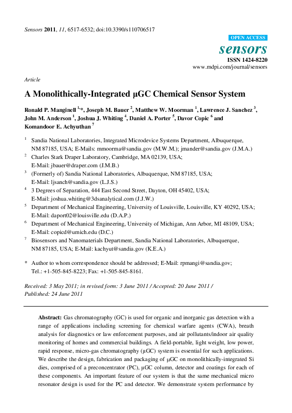 (PDF) A monolithically-integrated μGC chemical sensor system
