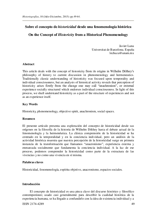 (PDF) Sobre el concepto de historicidad desde una fenomenología ...