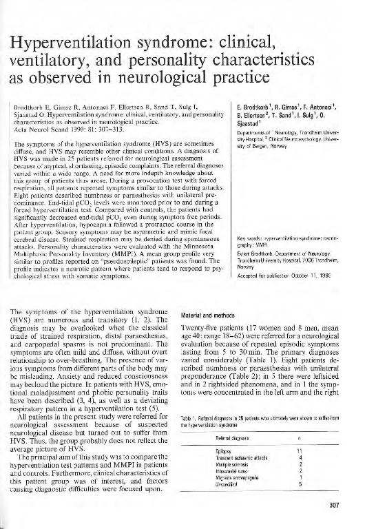 (PDF) Hyperventilation syndrome: clinical, ventilatory, and personality ...