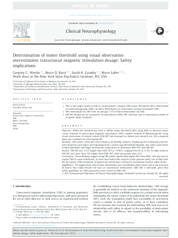 (PDF) Determination of motor threshold using visual observation ...