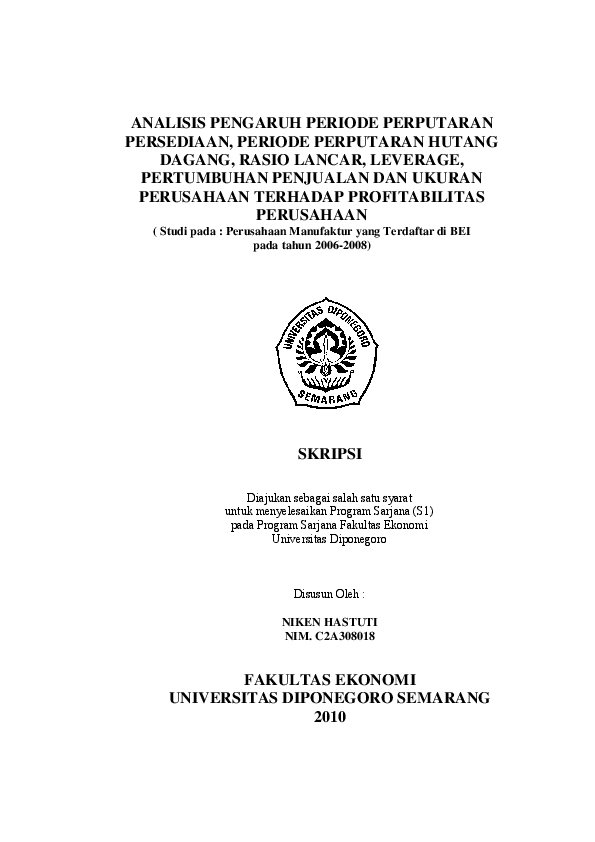 ANALISIS PENGARUH PERIODE PERPUTARAN PERSEDIAAN, PERIODE PERPUTARAN ...