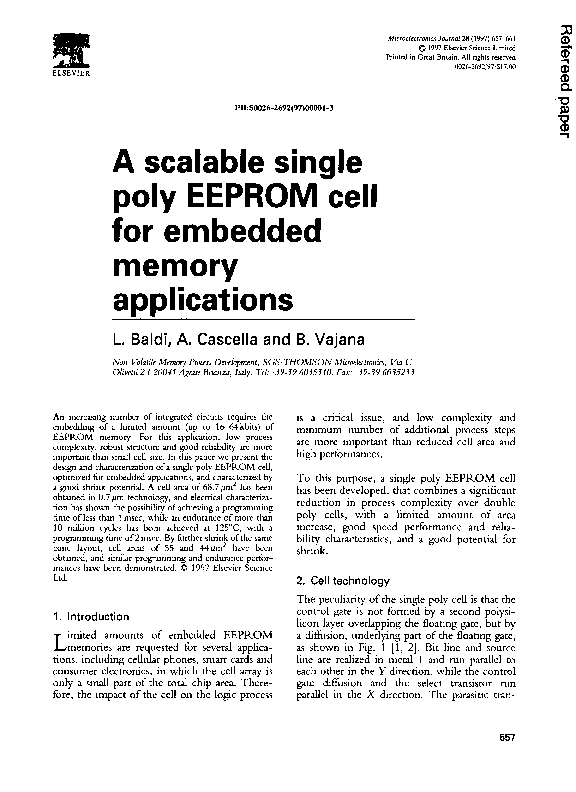 Pdf A Scalable Single Poly Eeprom Cell For Embedded Memory Applications
