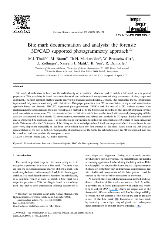 (PDF) Bite mark documentation and analysis: the forensic 3D/CAD ...