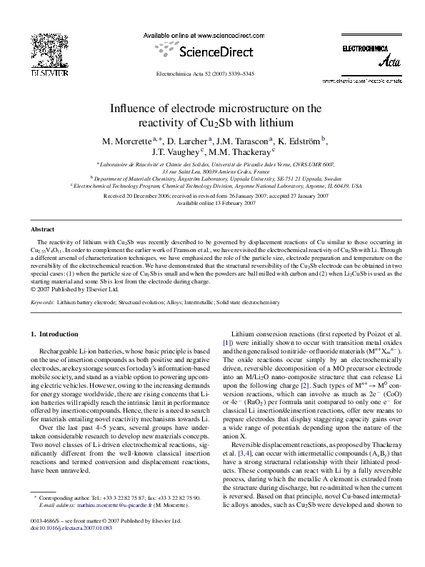 (PDF) Influence of electrode microstructure on the reactivity of Cu2Sb ...