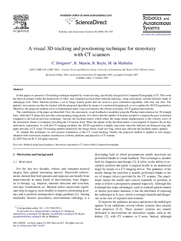 (PDF) A visual 3D-tracking and positioning technique for stereotaxy ...