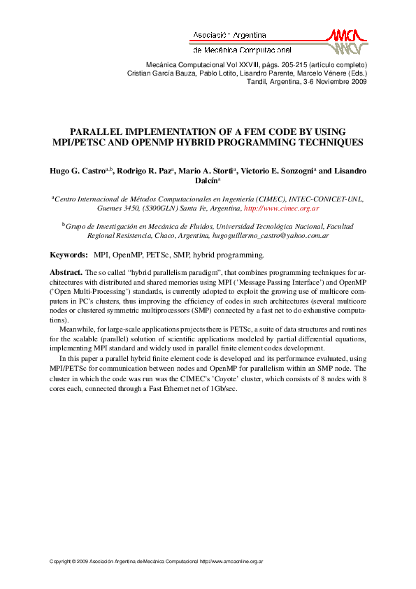 (PDF) PARALLEL IMPLEMENTATION OF A FEM CODE BY USING MPI/PETSC AND OPENMP HYBRID PROGRAMMING ...