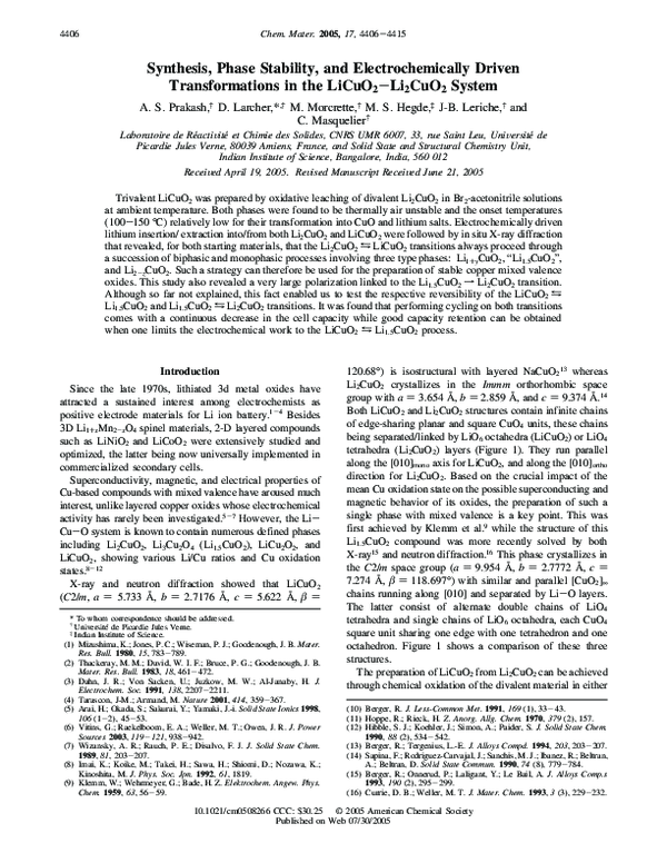 (PDF) Synthesis, Phase Stability, and Electrochemically Driven Transformations in the LiCuO 2 − ...