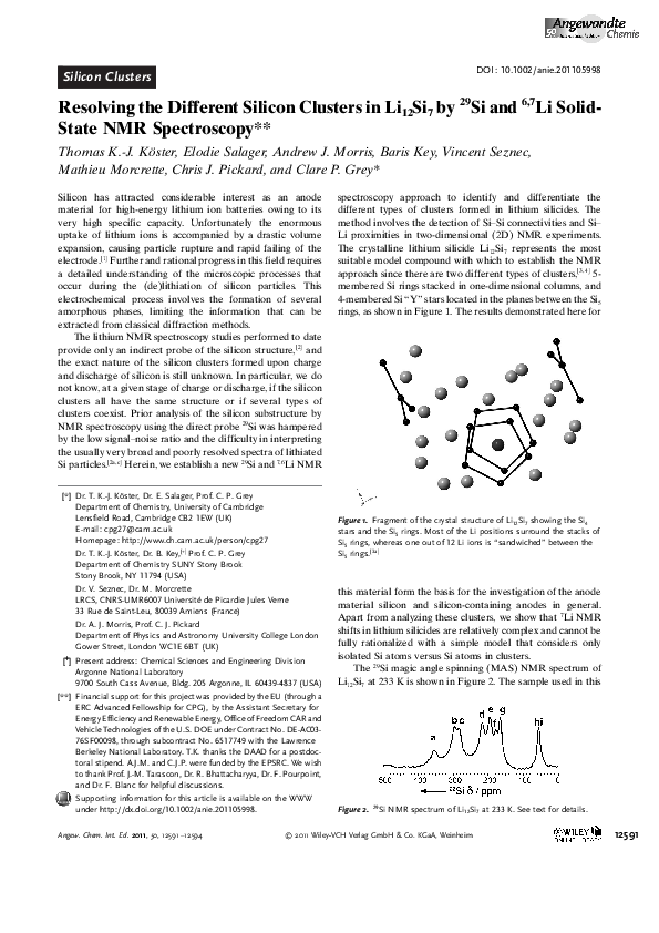 (PDF) Resolving the Different Silicon Clusters in Li12Si7 by 29Si and 6 ...