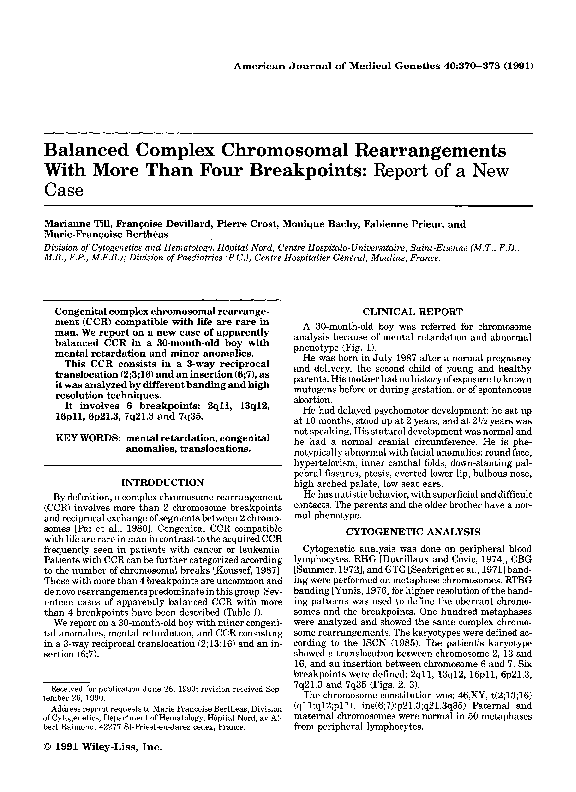(PDF) Balanced complex chromosomal rearrangements with more than four ...