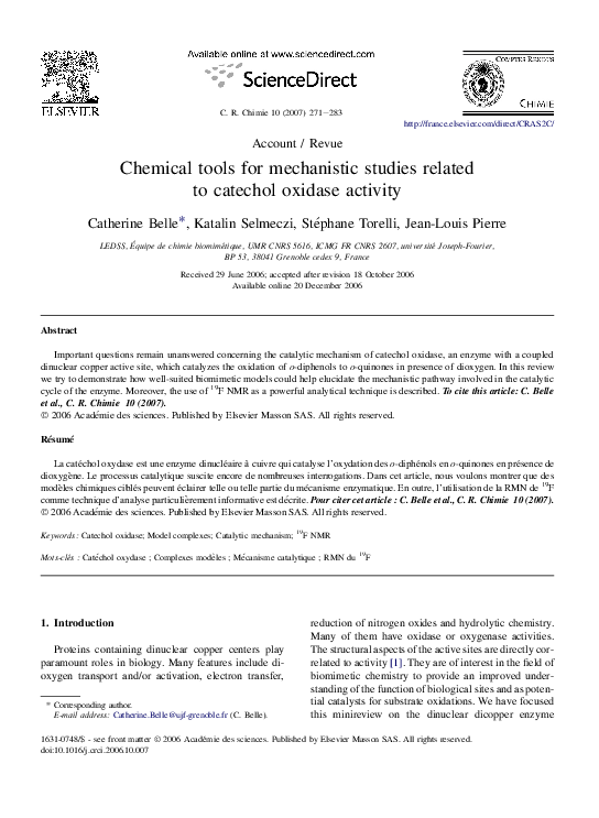 (PDF) Chemical tools for mechanistic studies related to catechol oxidase activity