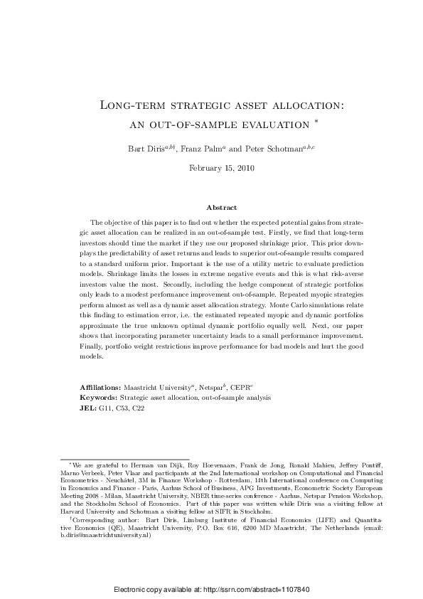 (PDF) Long-Term Strategic Asset Allocation: An Out-of-Sample Evaluation