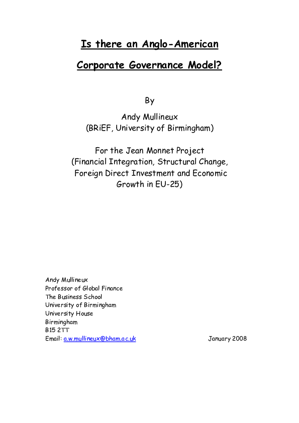 (PDF) Is there an Anglo-American corporate governance model?