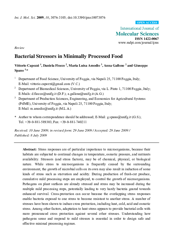 (PDF) Bacterial Stressors in Minimally Processed Food