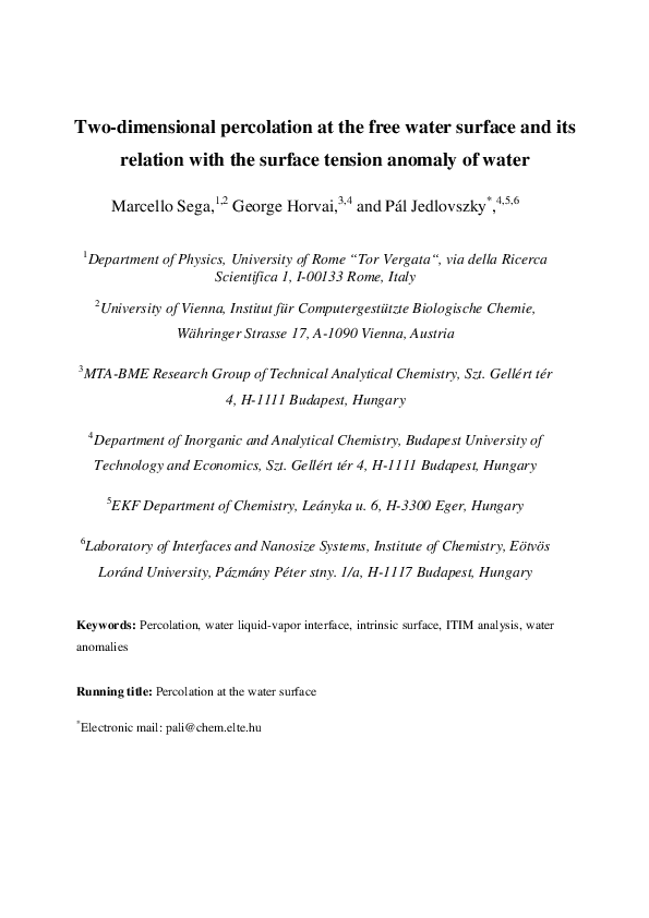 (PDF) Two-dimensional percolation at the free water surface and its ...