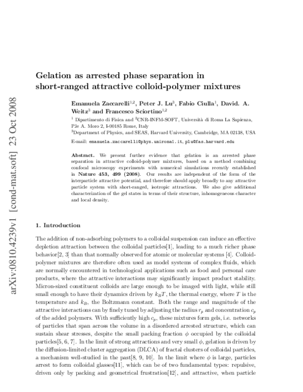 (PDF) Gelation as arrested phase separation in short-ranged attractive ...