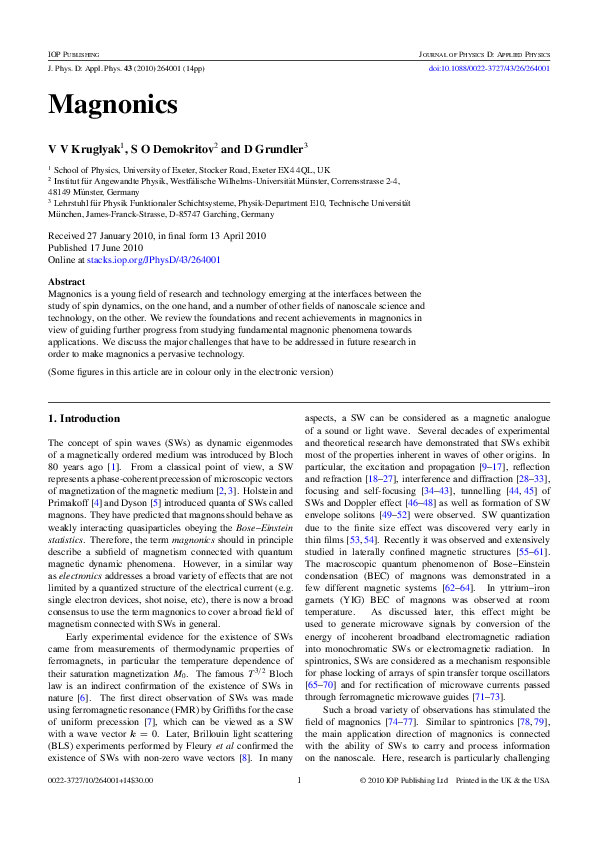 (PDF) Magnonics