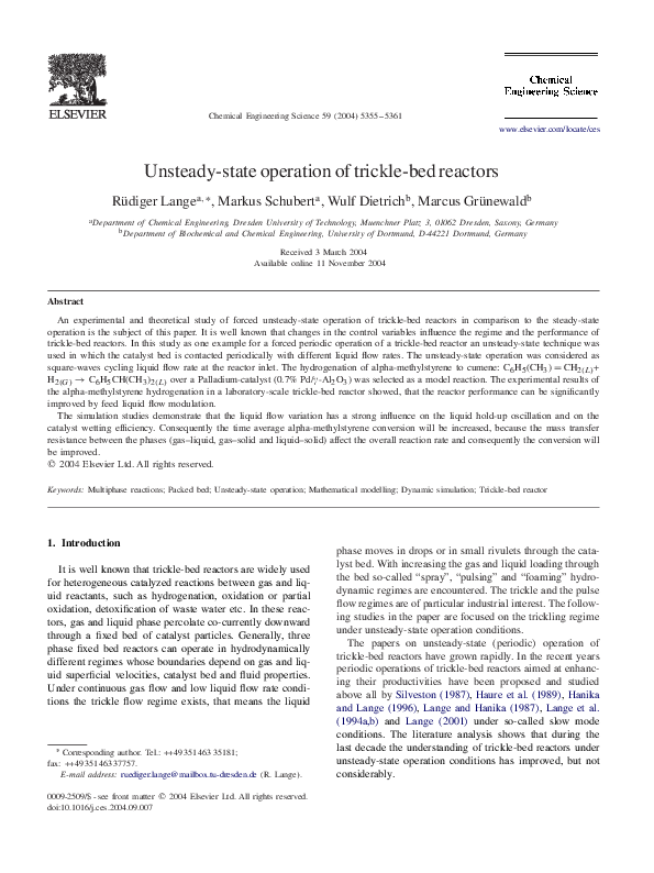 Pdf Unsteady State Operation Of Trickle Bed Reactors