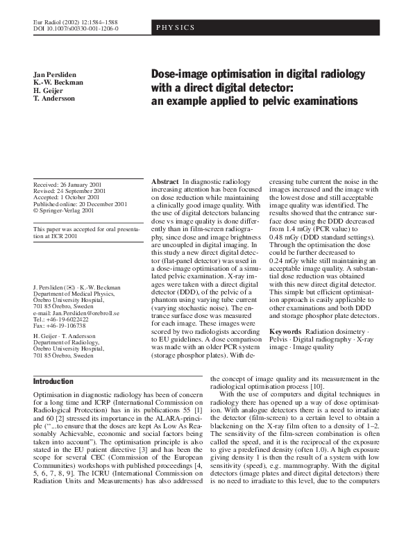 (PDF) Dose-image optimisation in digital radiology with a direct ...