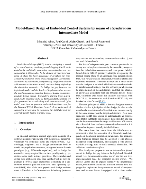 Pdf Model Based Design Of Embedded Control Systems By Means Of A Synchronous Intermediate