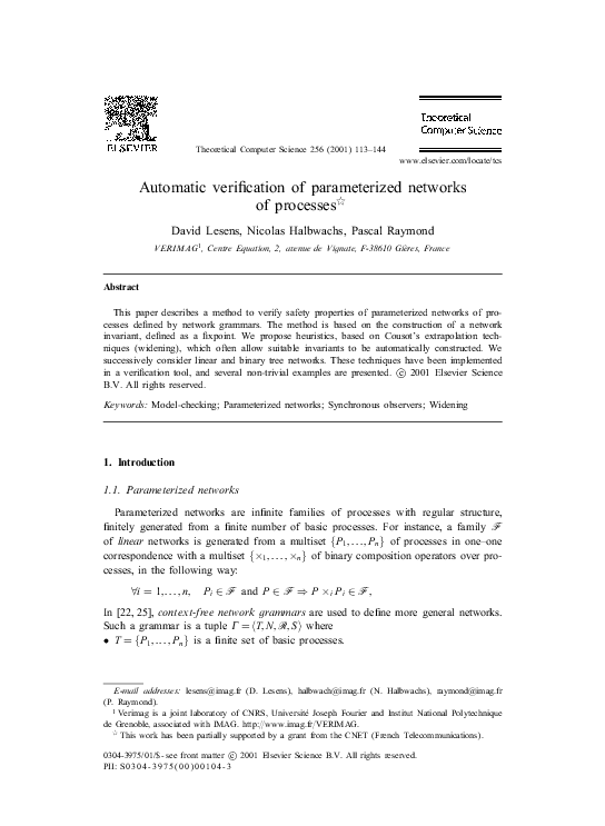 (PDF) Automatic verification of parameterized networks of processes