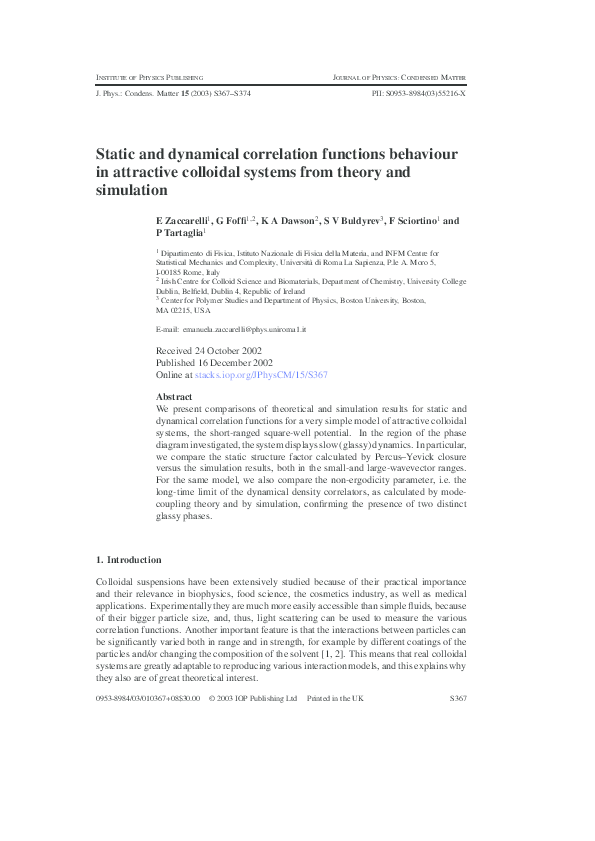 Pdf Static And Dynamical Correlation Functions Behaviour In