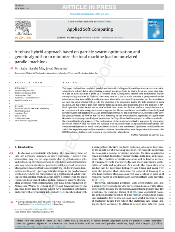 Pdf A Robust Hybrid Approach Based On Particle Swarm Optimization And