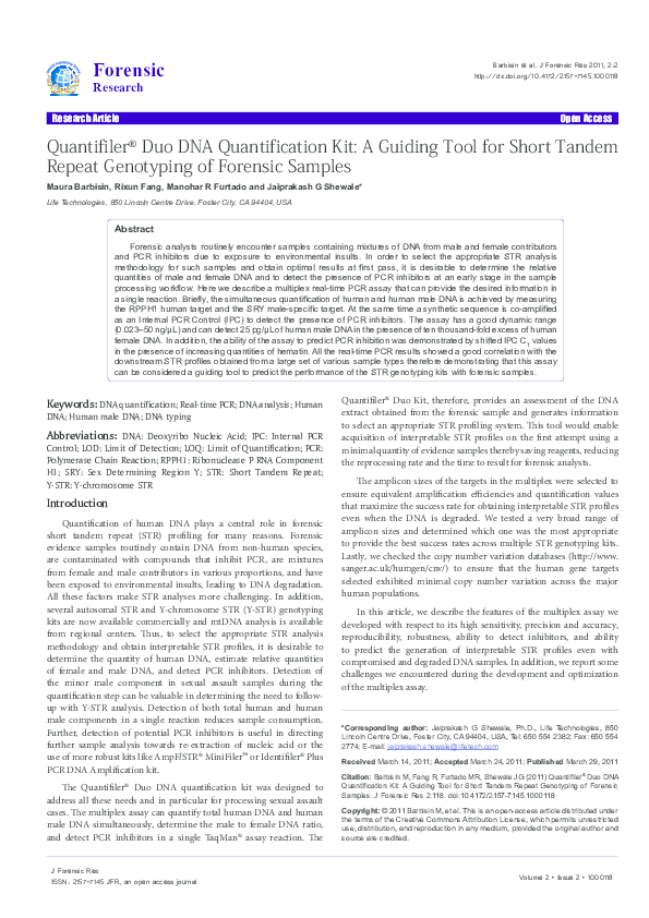 (PDF) Quantifiler® Duo DNA Quantification Kit: A Guiding Tool for Short ...