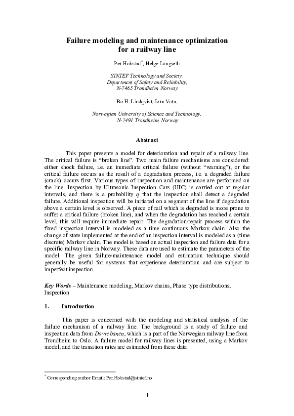 (PDF) Failure Modeling and Maintenance Optimization