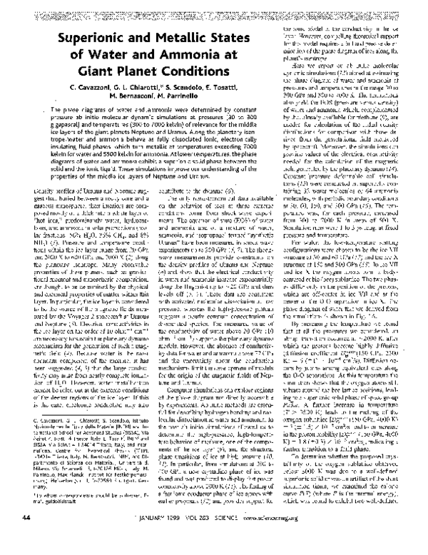 (PDF) Superionic and Metallic States of Water and Ammonia at Giant ...