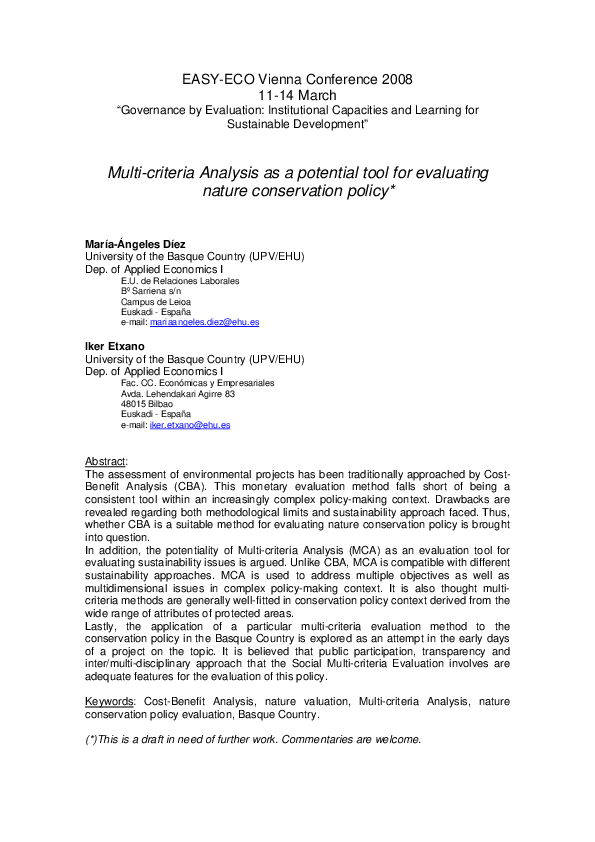 (PDF) Multi-criteria Analysis as a potential tool for evaluating nature ...