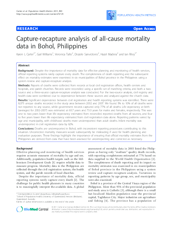 (PDF) Capture-recapture analysis of all-cause mortality data in Bohol ...