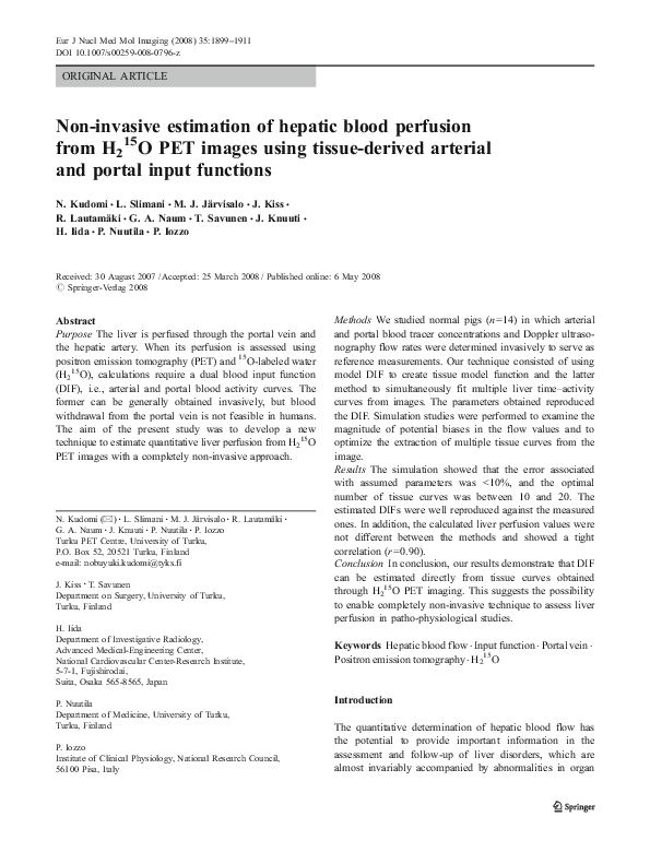 (PDF) Non-invasive estimation of hepatic blood perfusion from H2 15O PET images using tissue ...